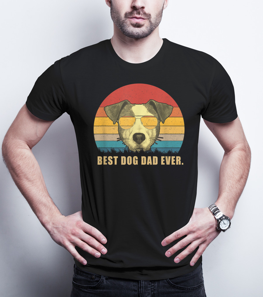 Vintage Jack Russell Terrier Best Dog Dad Ever Retro Sunglasses T-Shirt