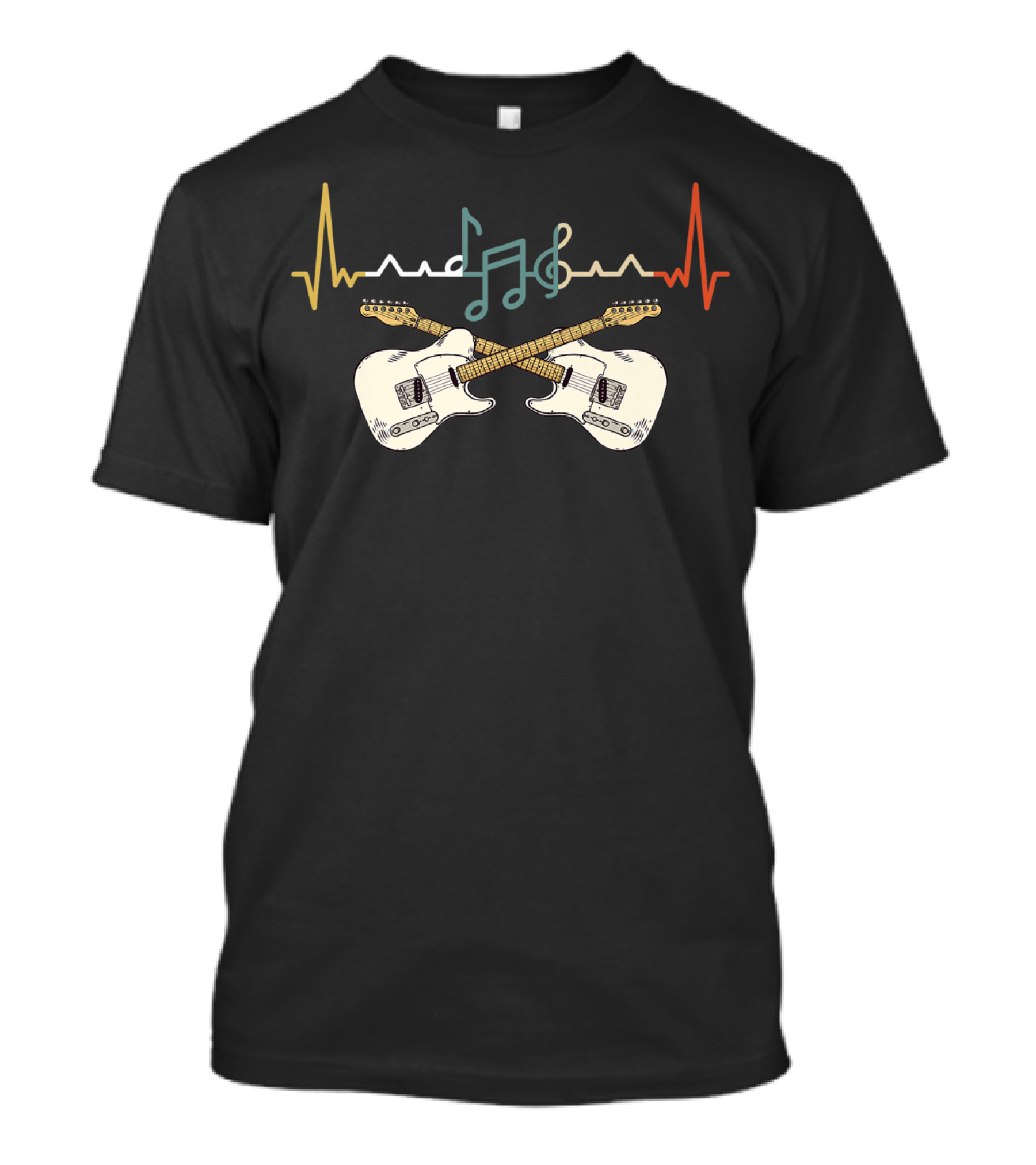Vintage Guitar Heartbeat Musical Notes Electric Guitarist T-Shirt