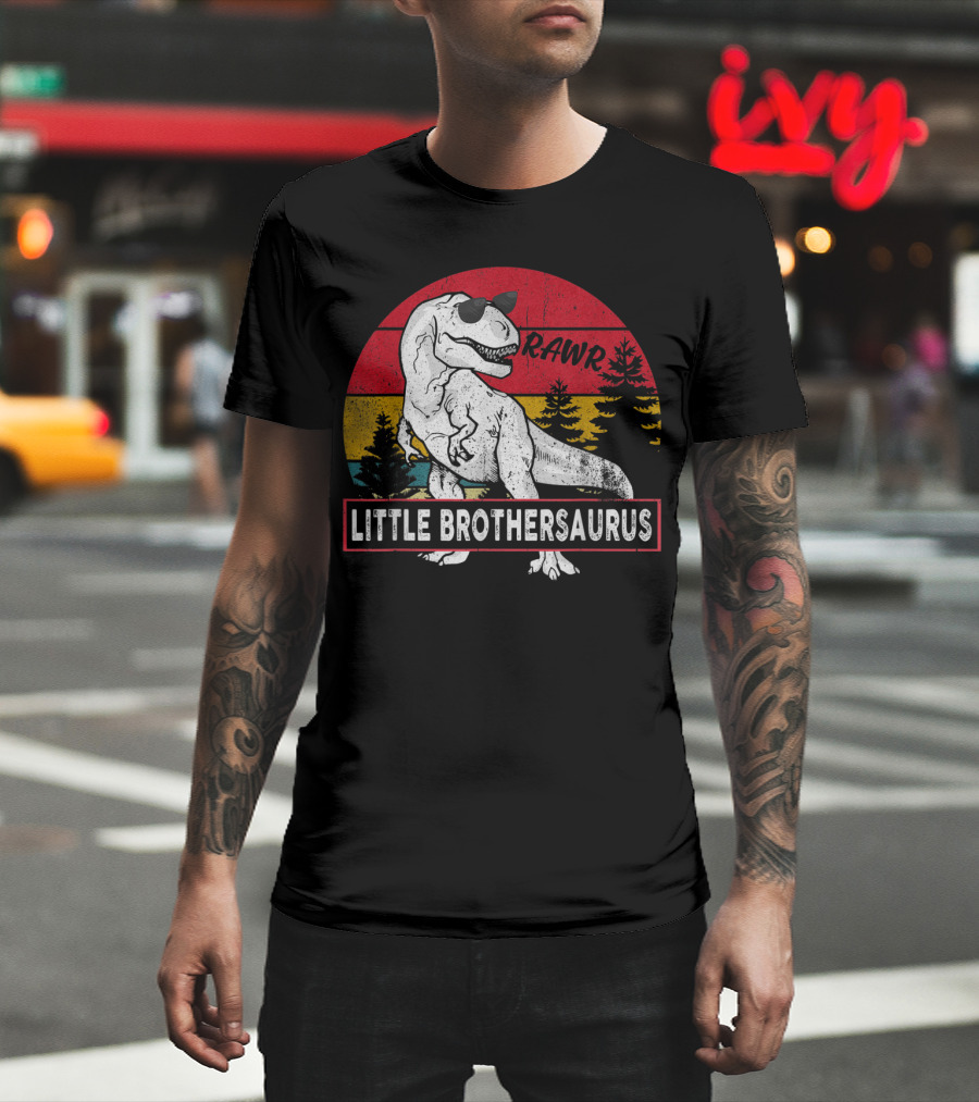 Vintage Little Brothersaurus Rawr Dinosaur Sunset Retro T-Shirt