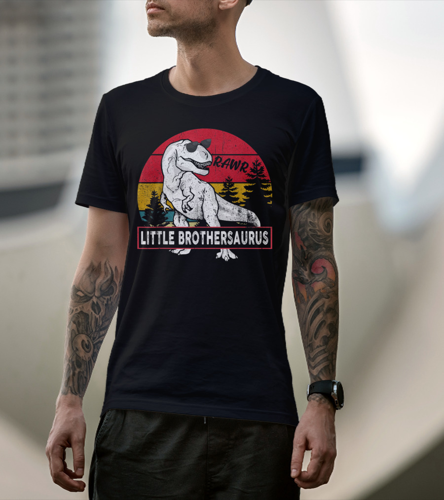 Vintage Little Brothersaurus Rawr Dinosaur Sunset Retro T-Shirt
