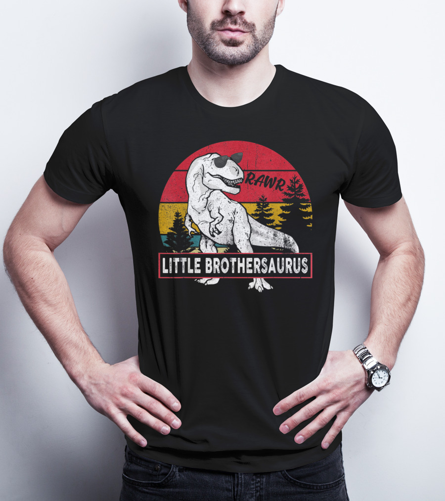 Vintage Little Brothersaurus Rawr Dinosaur Sunset Retro T-Shirt