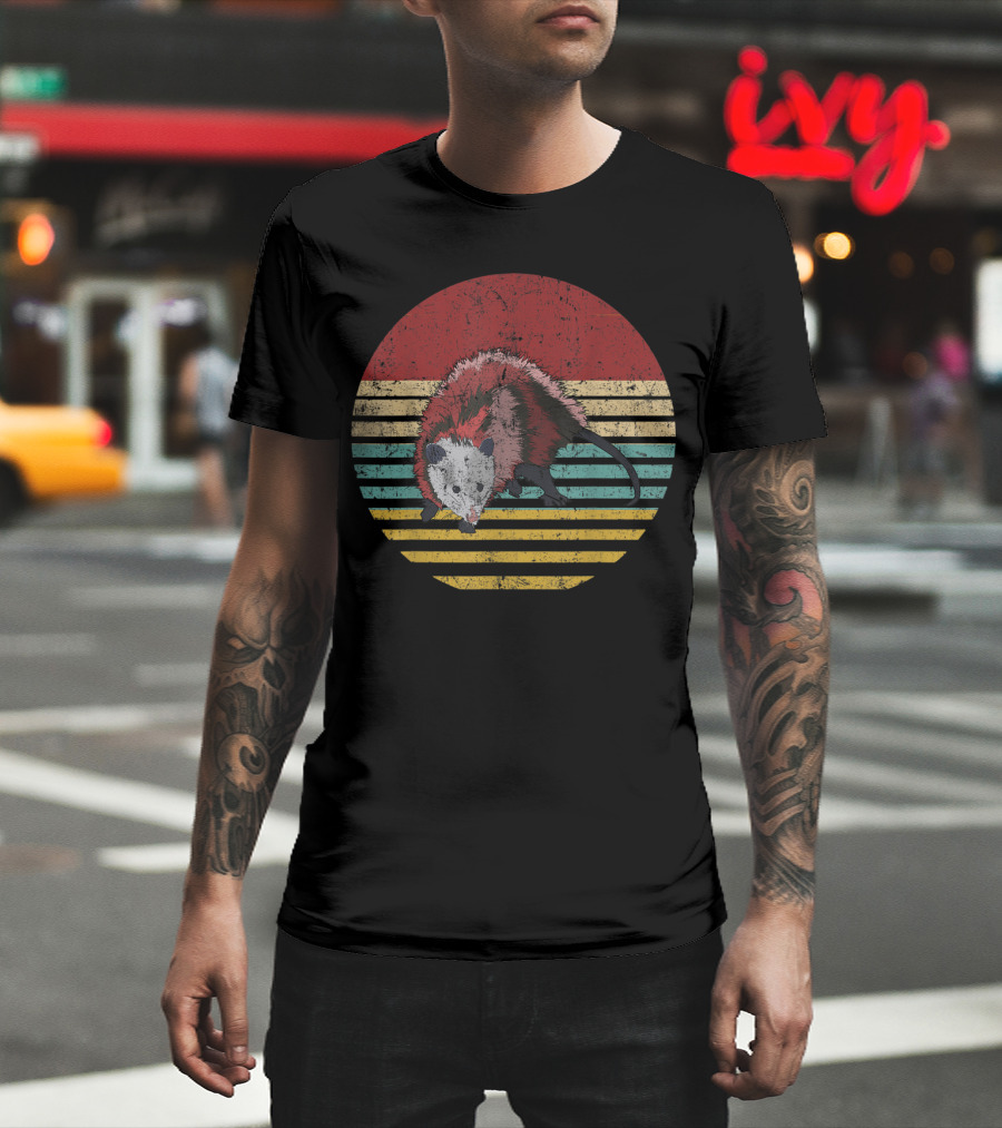 Vintage Possum Lovers Retro Sunset Stripes T-Shirt