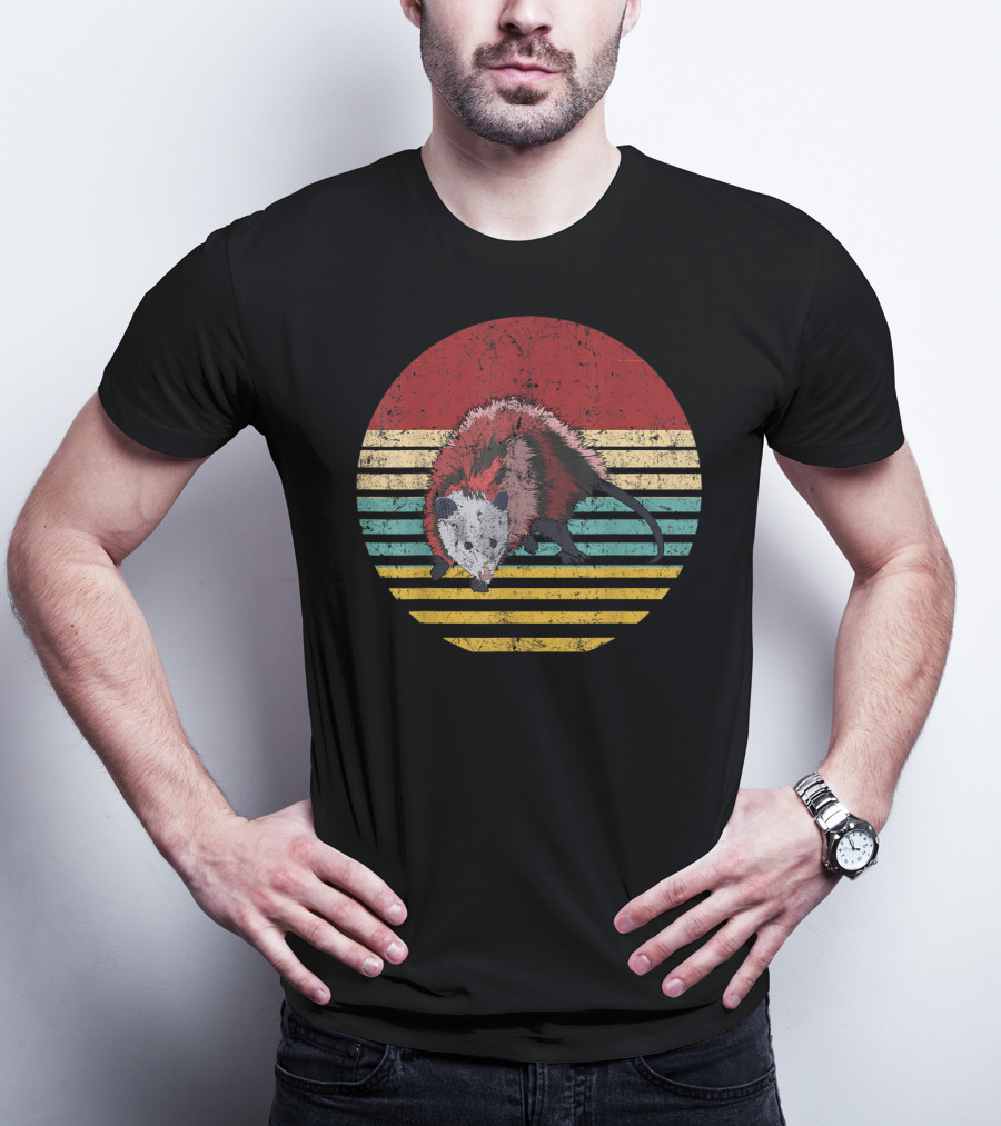 Vintage Possum Lovers Retro Sunset Stripes T-Shirt