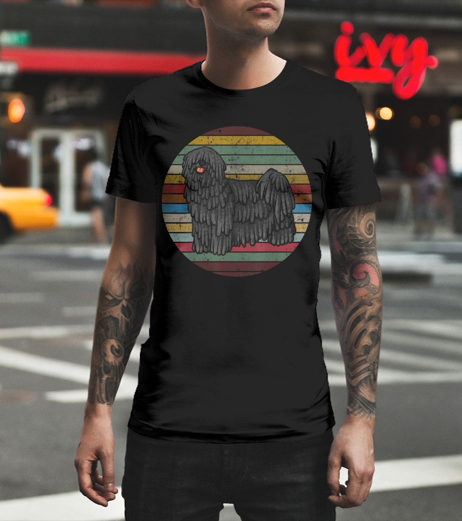 Vintage Puli Dog Retro Stripes Lovers T-Shirt