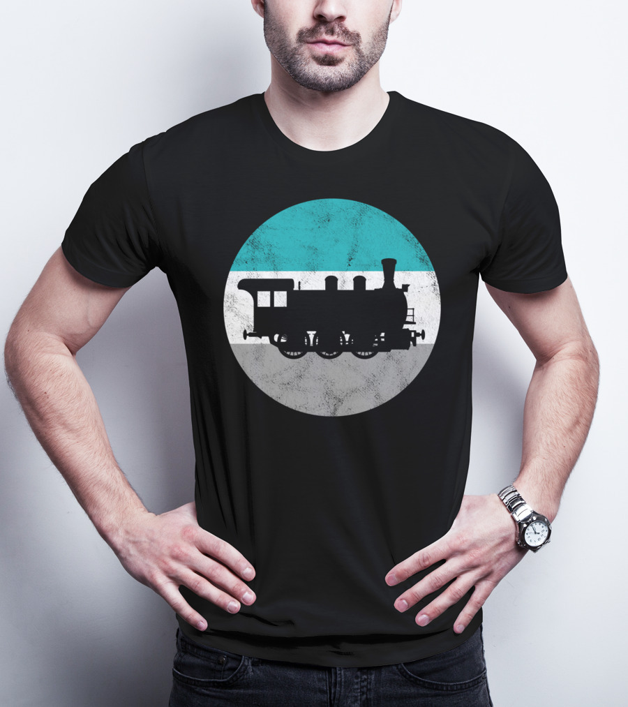 Vintage Steam Train Silhouette In Retro Circle T-Shirt