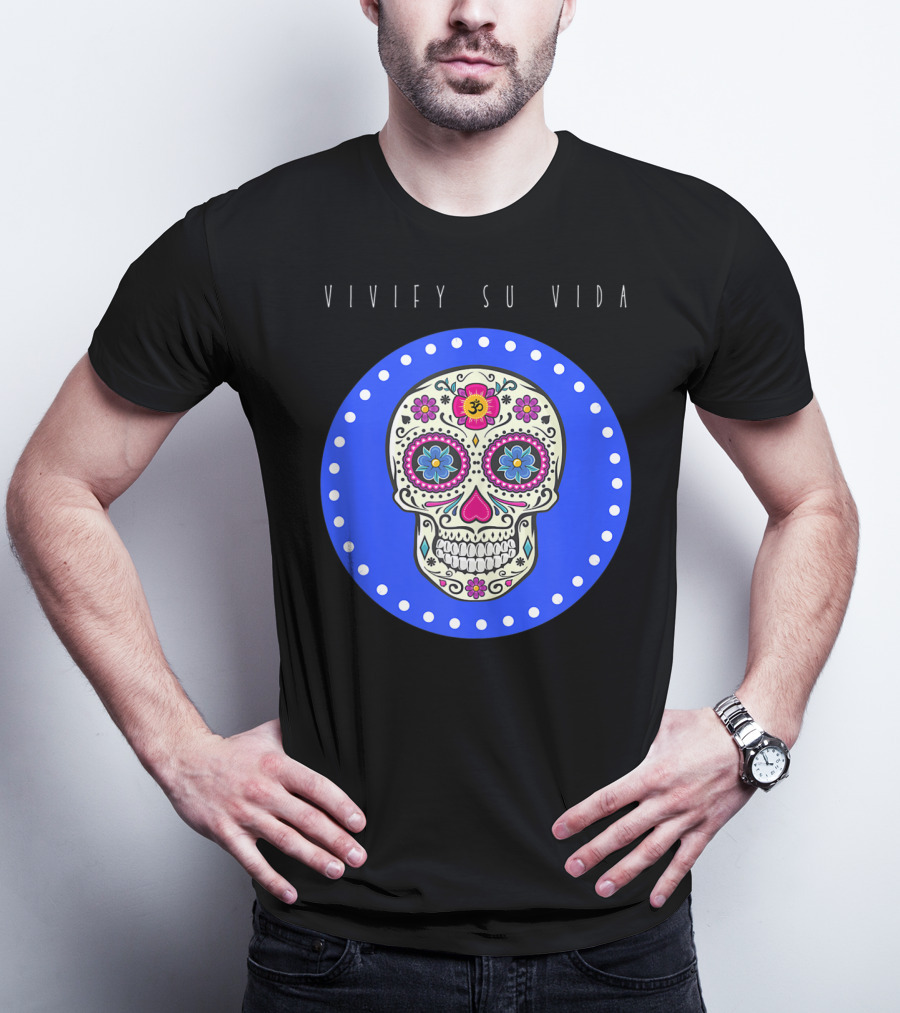 Vivify Su Vida Sugar Skull Blue Circle T-Shirt