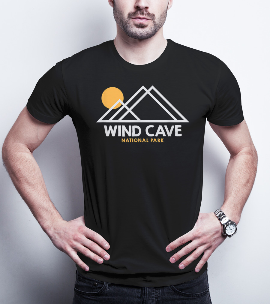 Wind Cave National Park South Dakota Outline Mountain Sun T-Shirt