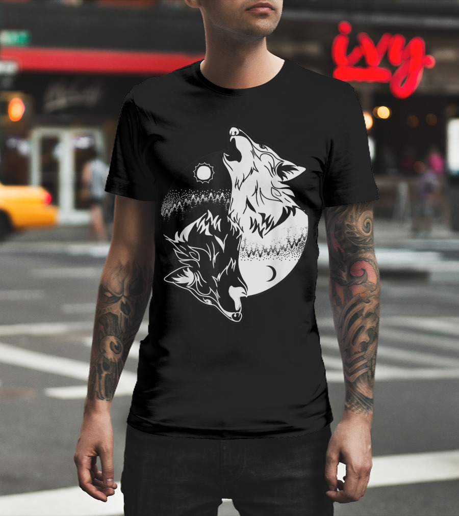 Yin Yang Skoll Tribal Wolf Sun Moon T-Shirt