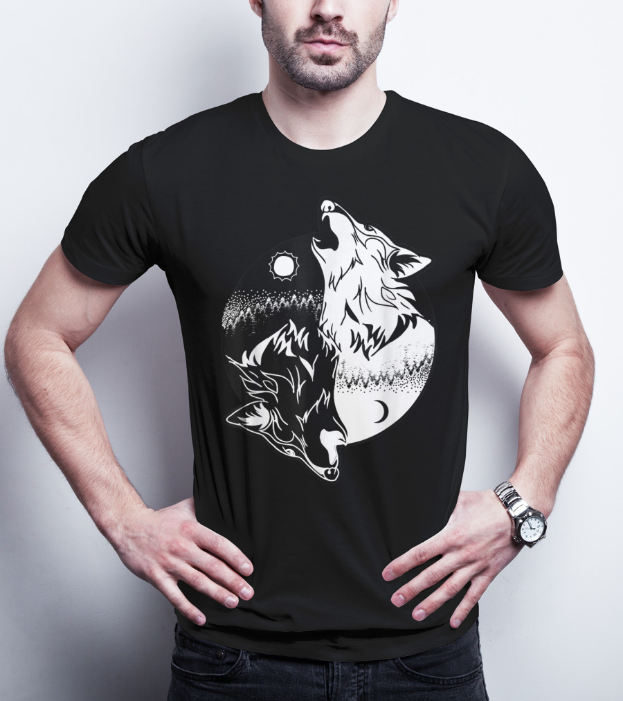 Yin Yang Skoll Tribal Wolf Sun Moon T-Shirt