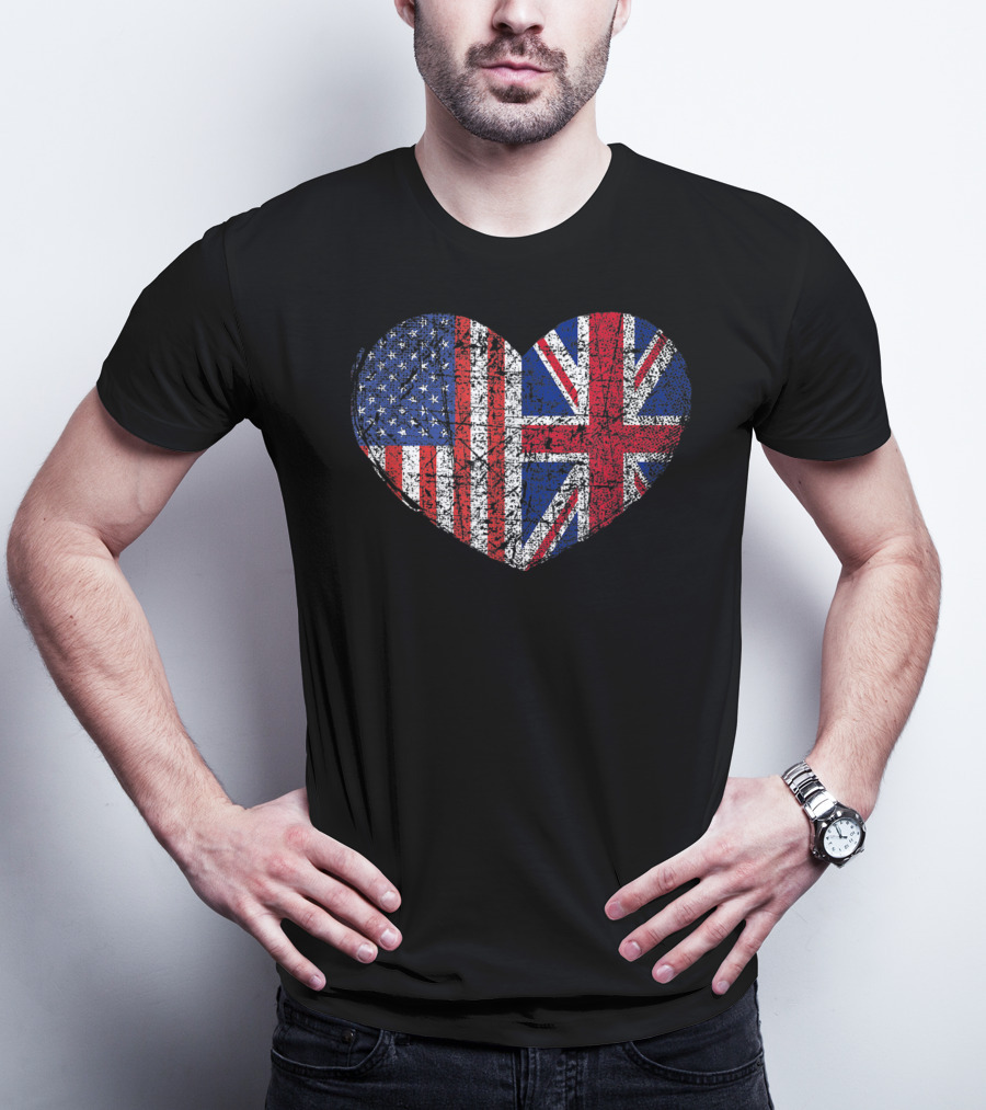 USA United Kingdom Heart Dual Citizenship Flag T-Shirt