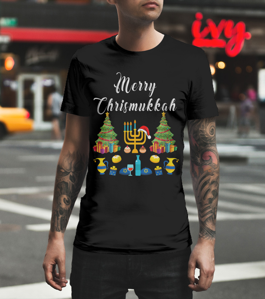 Merry Chrismukkah Christmas Ugly Hanukkah Menorah T-Shirt
