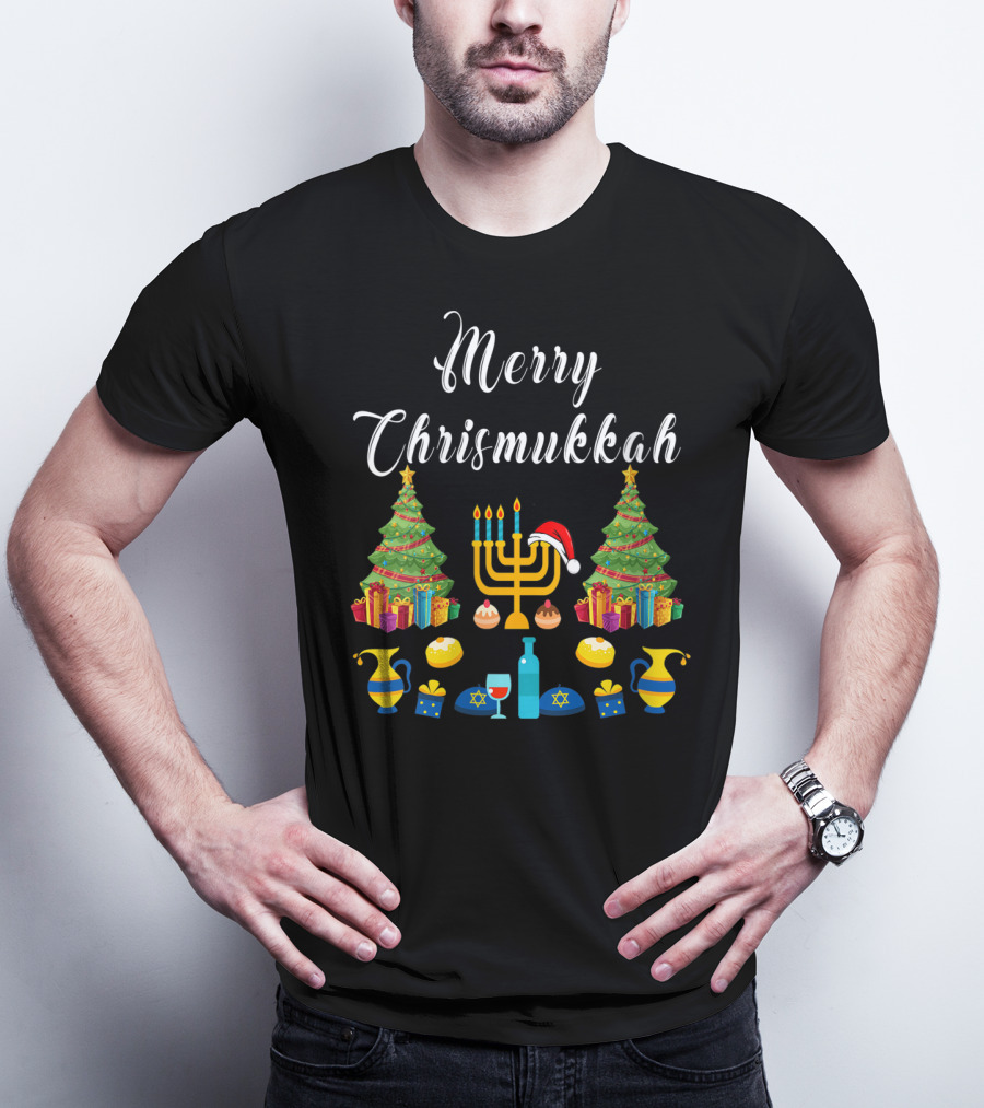 Merry Chrismukkah Christmas Ugly Hanukkah Menorah T-Shirt