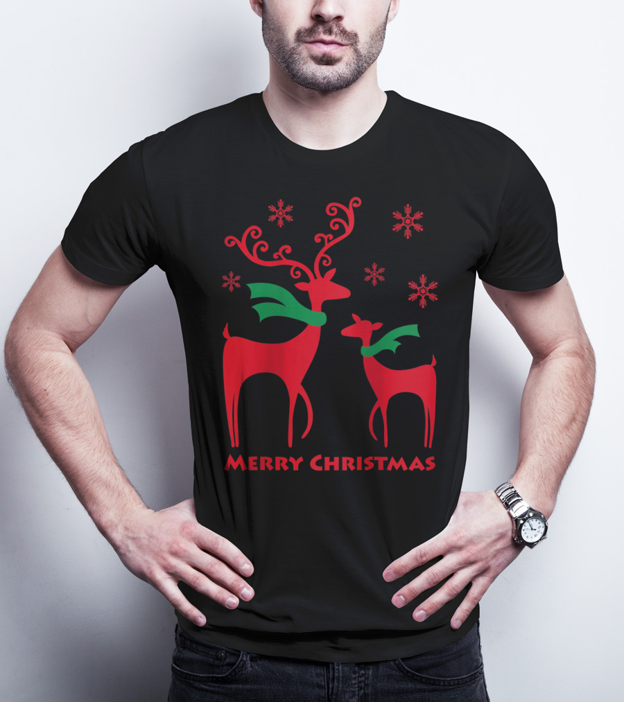 Merry Christmas Cute Mother And Daughter Christmas Deer T-Shirt