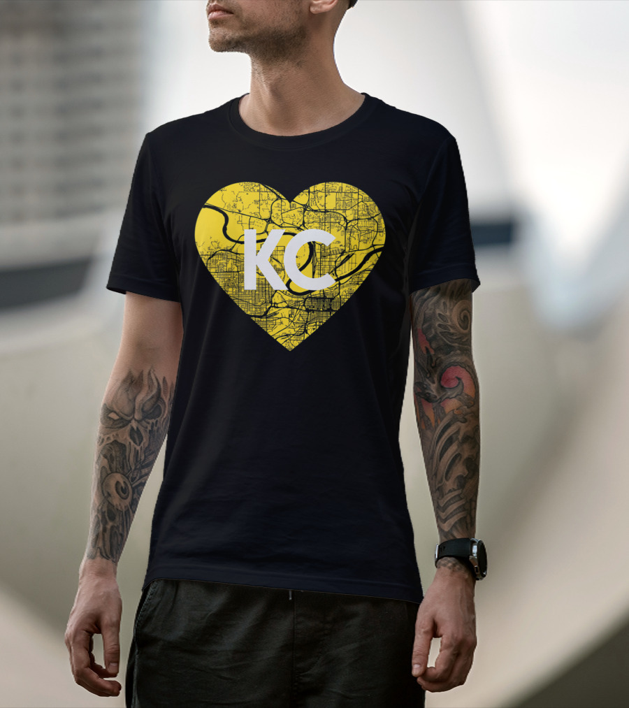 I Love Kansas City Football KC Heart Map T-Shirt