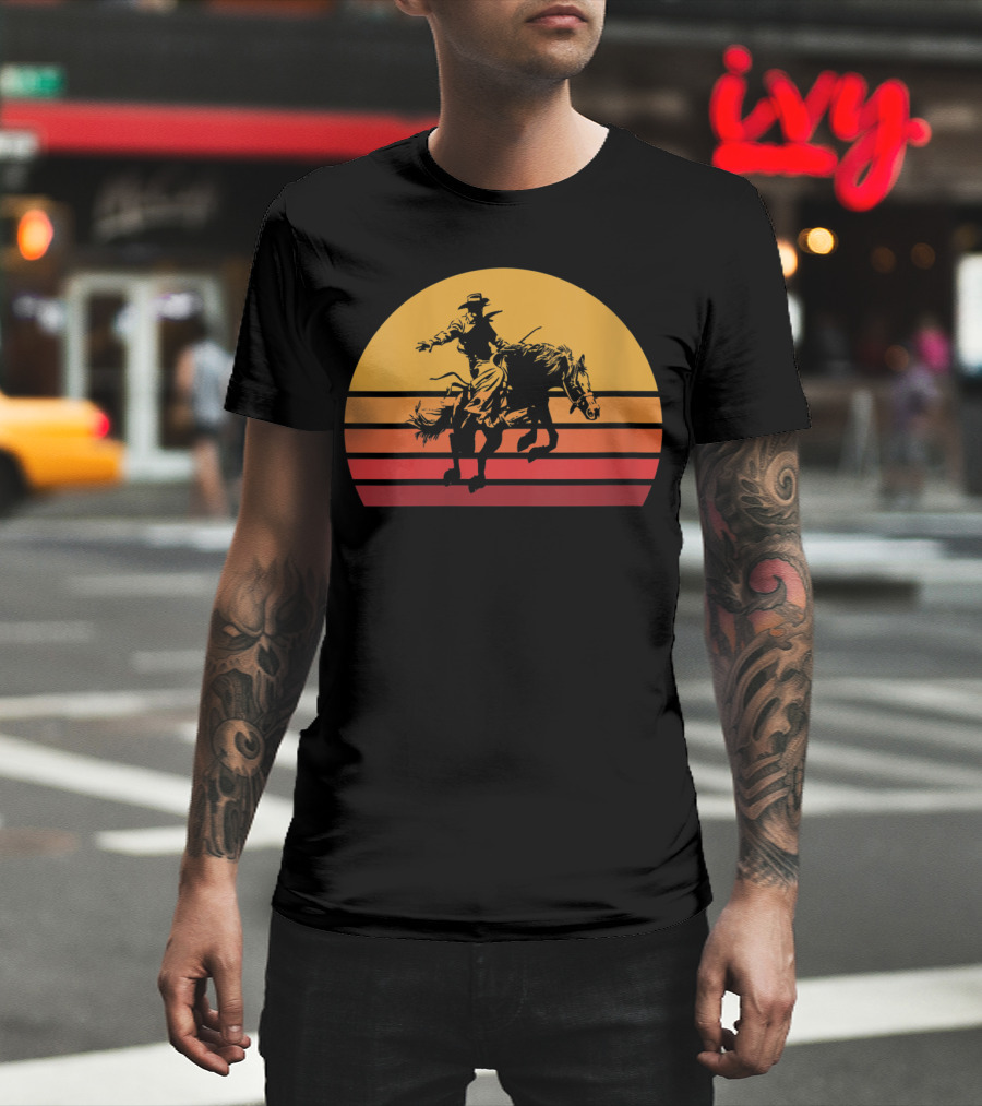Retro Sunset Bronc Riding Vintage Bucking T-Shirt