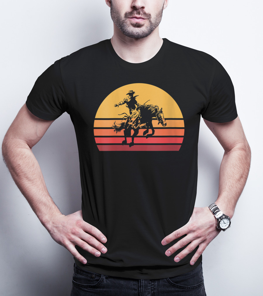 Retro Sunset Bronc Riding Vintage Bucking T-Shirt