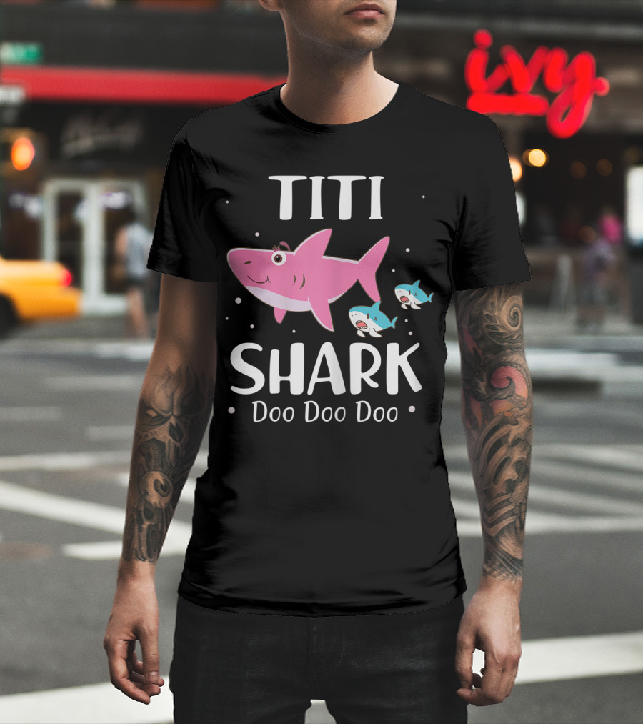 Titi Shark Doo Doo Doo Cute Cartoon Pink And Blue Sharks T-Shirt