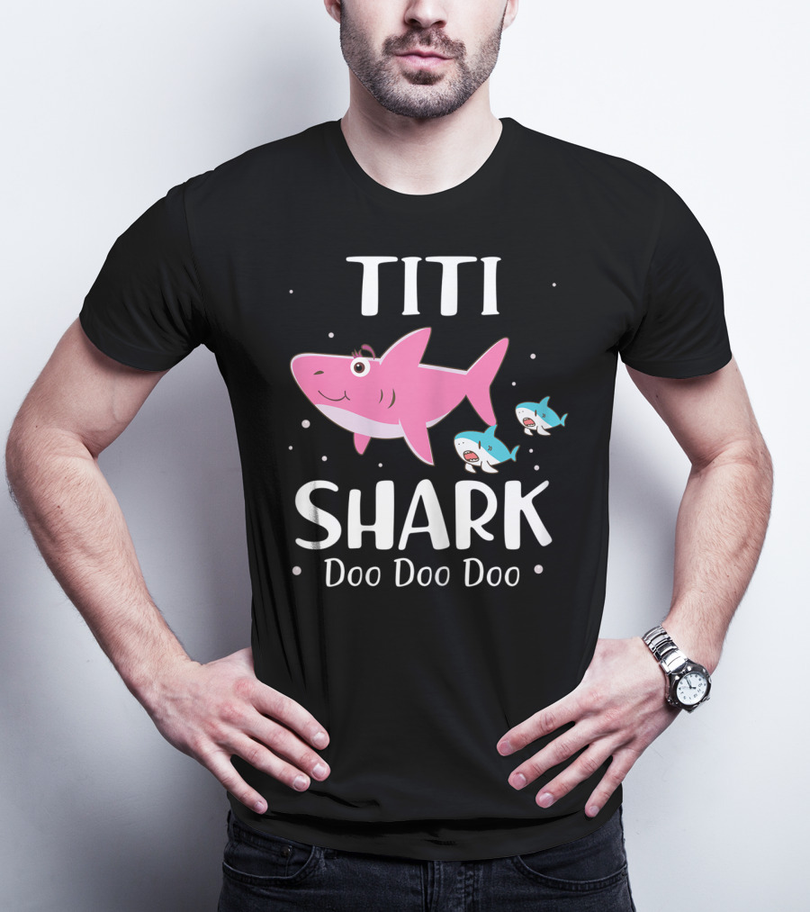 Titi Shark Doo Doo Doo Cute Cartoon Pink And Blue Sharks T-Shirt