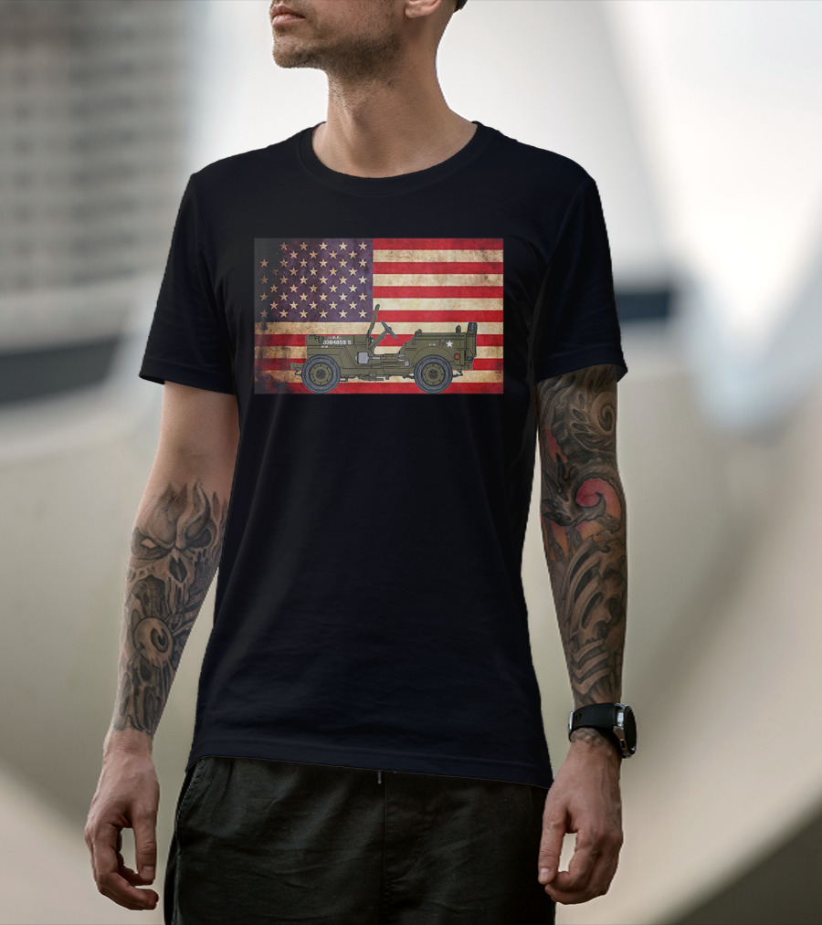 American USA Flag Willys Jeep WW2 Military Army Vehicle Stars And Stripes Vintage Retro Iconic T-Shirt