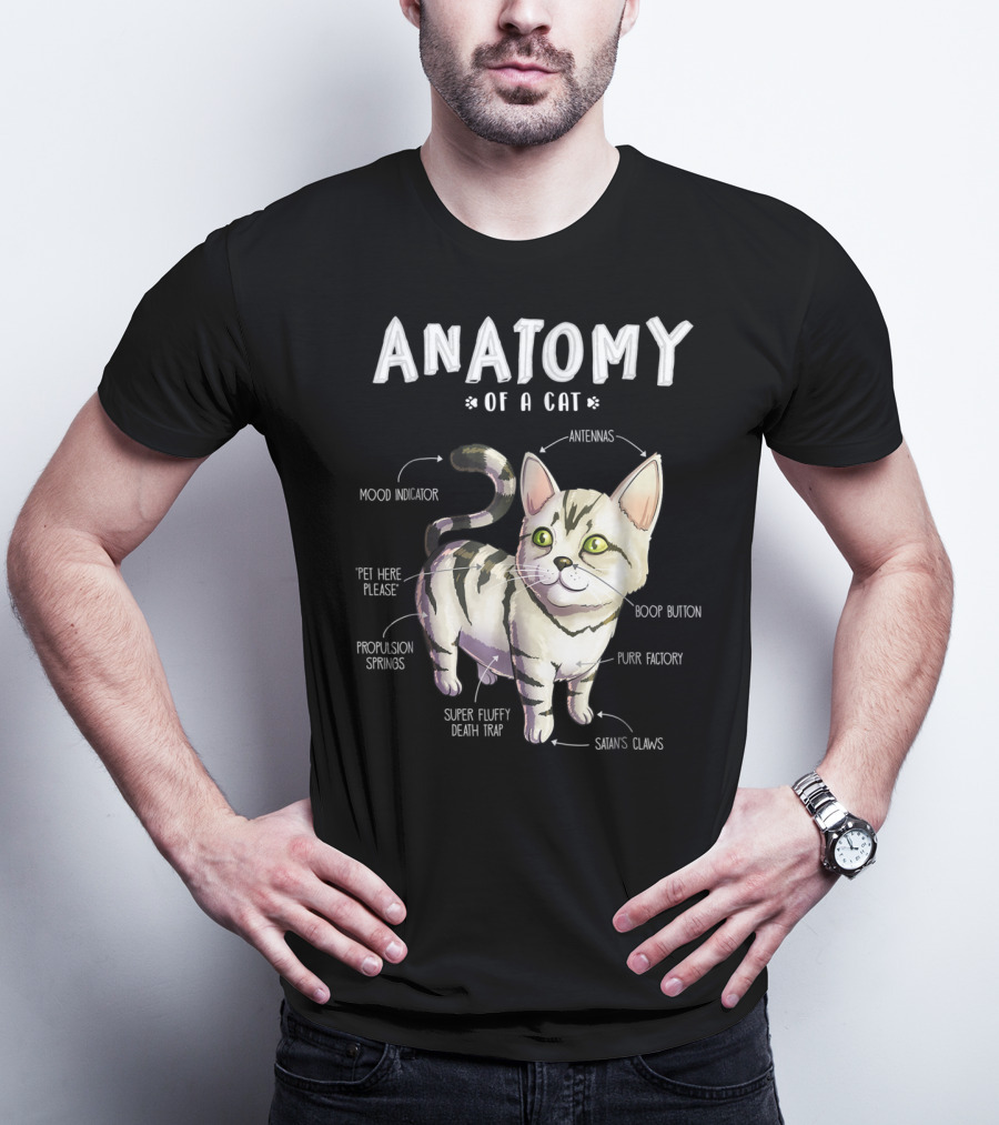 Anatomy Of A Cat Mood Indicator Antennas Super Fluffy Death Trap Boop Button Cute Funny Kitten Pet T-Shirt