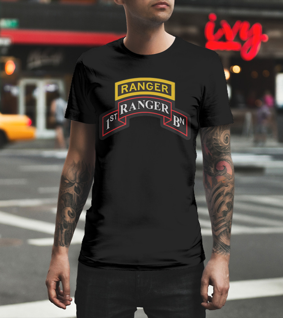 Ranger 1st Ranger Bn Scroll And Ranger Tab T-Shirt