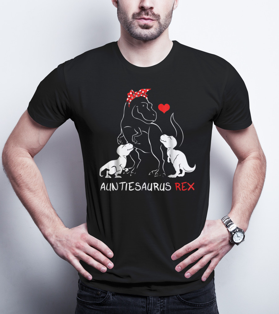 Auntiesaurus Rex Dinosaur With Heart And Red Bow T-Shirt