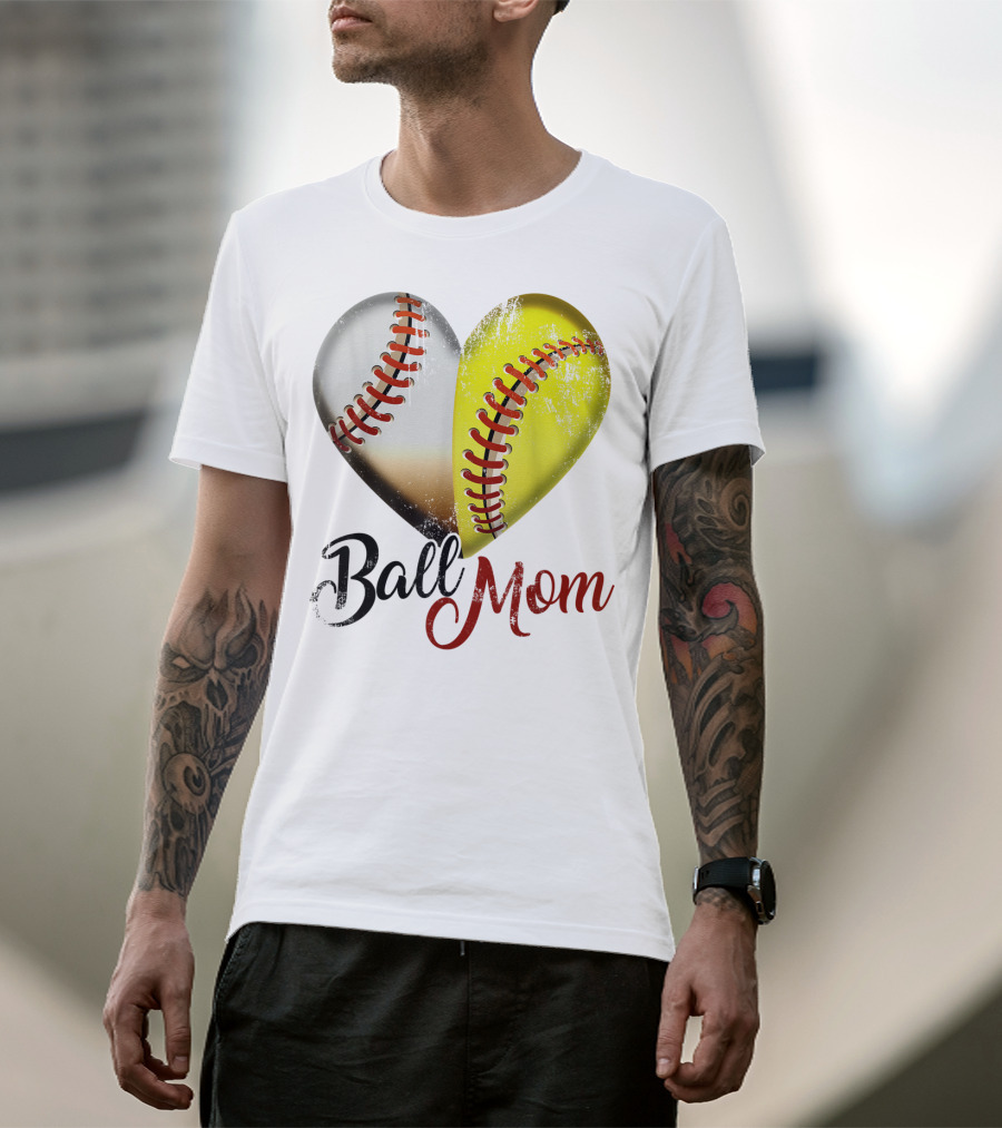 Ball Mom Heart Baseball Players Funny T-Shirt