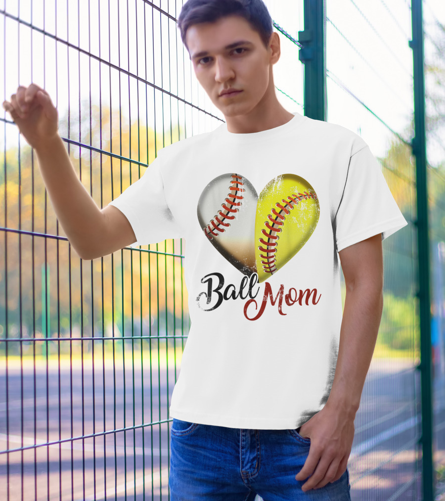 Ball Mom Heart Baseball Players Funny T-Shirt