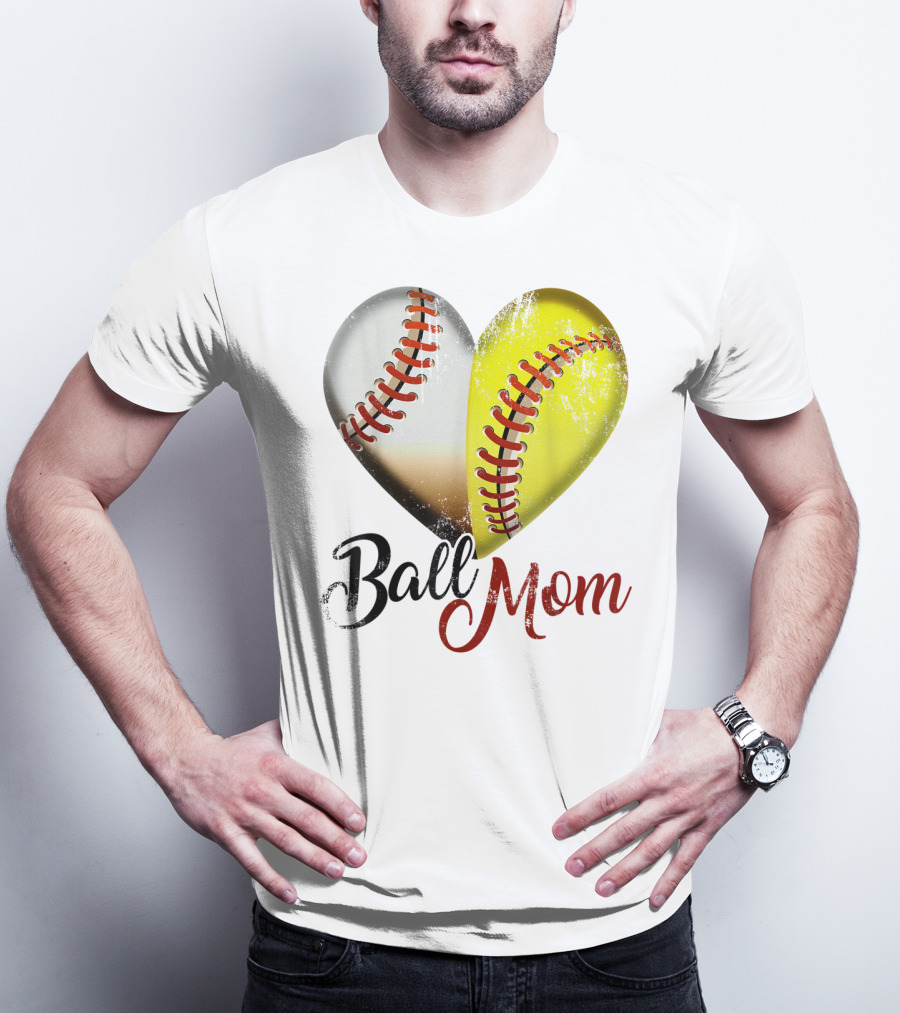 Ball Mom Heart Baseball Players Funny T-Shirt