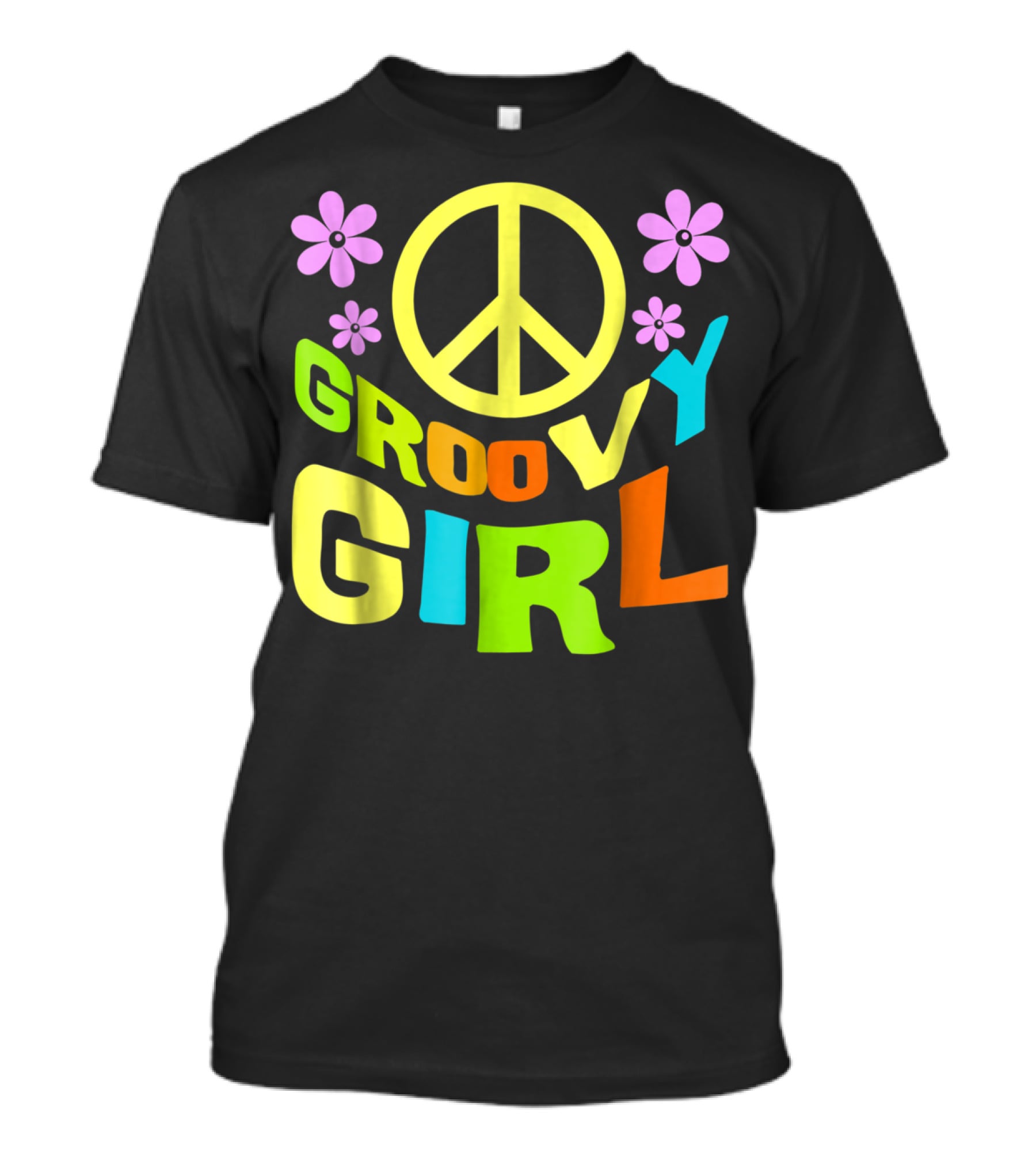 Groovy Girl 60s 70s Peace Sign Flower Power Costume Party Wear T-Shirt