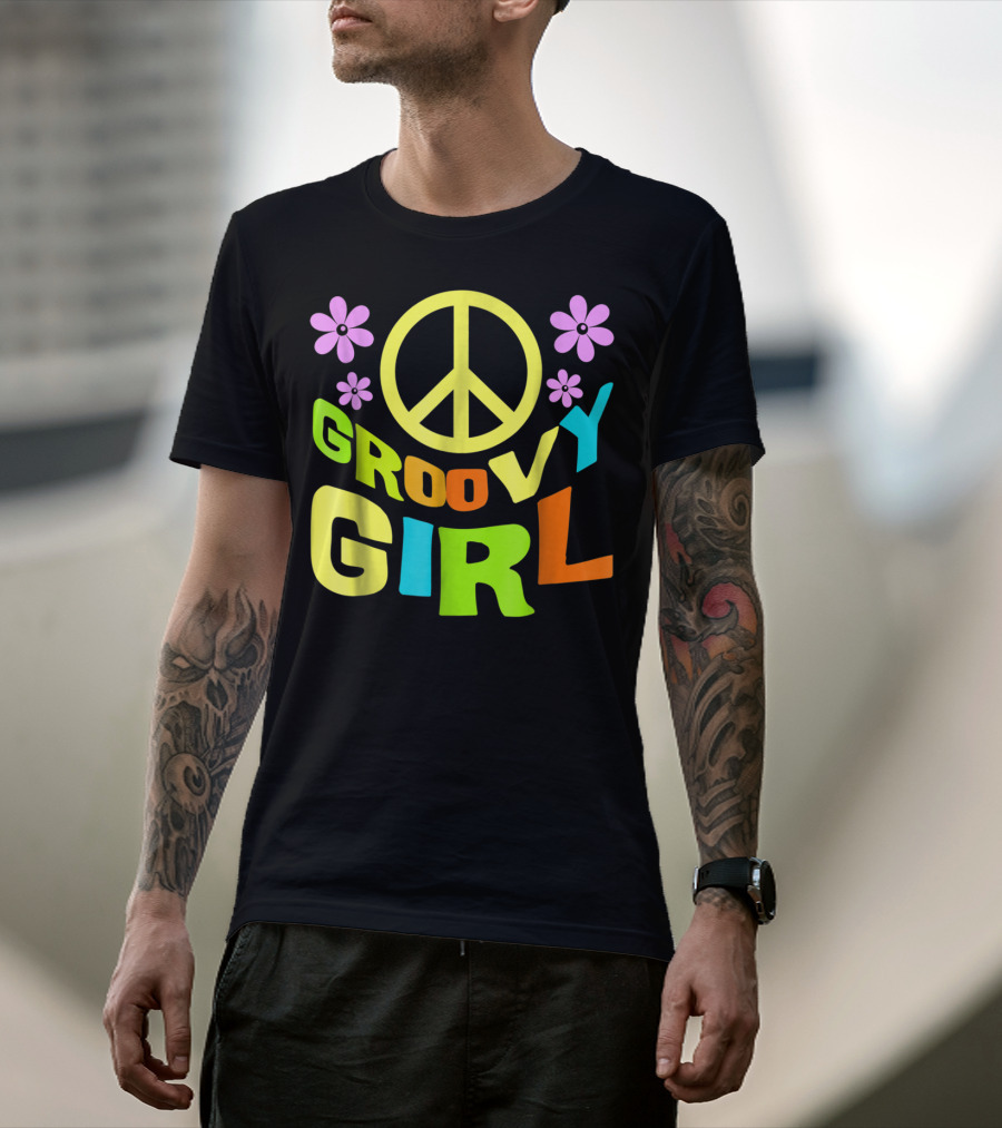 Groovy Girl 60s 70s Peace Sign Flower Power Costume Party Wear T-Shirt