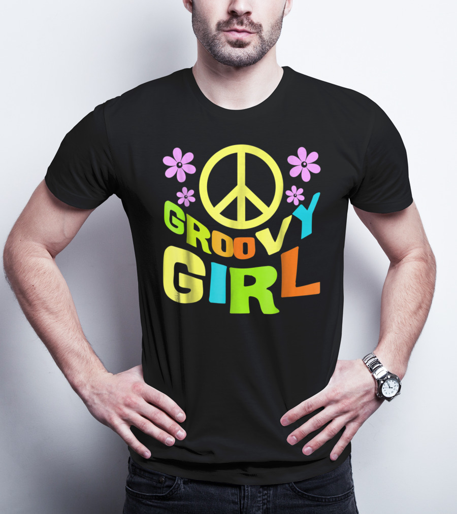 Groovy Girl 60s 70s Peace Sign Flower Power Costume Party Wear T-Shirt