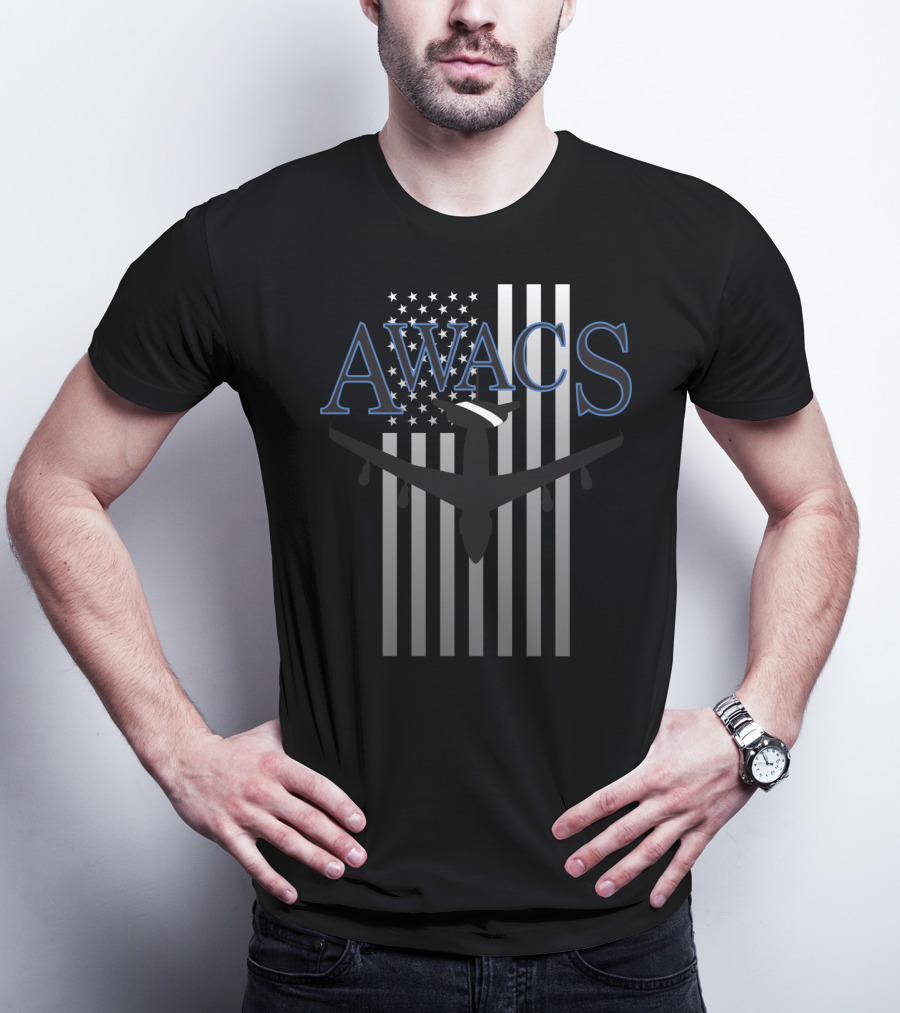 AWACS American Flag With Aircraft Over T-Shirt