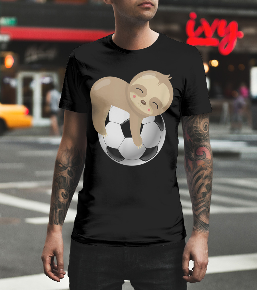 Baby Sloth Hugging Soccer Ball T-Shirt