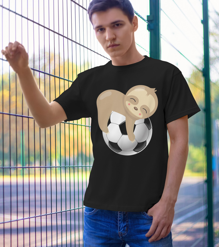 Baby Sloth Hugging Soccer Ball T-Shirt