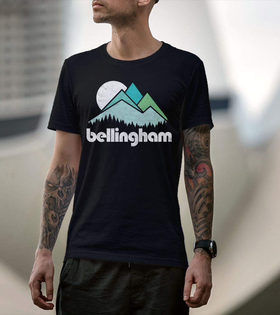Bellingham Mountains Minimalist Design With Forest And Moon T-Shirt