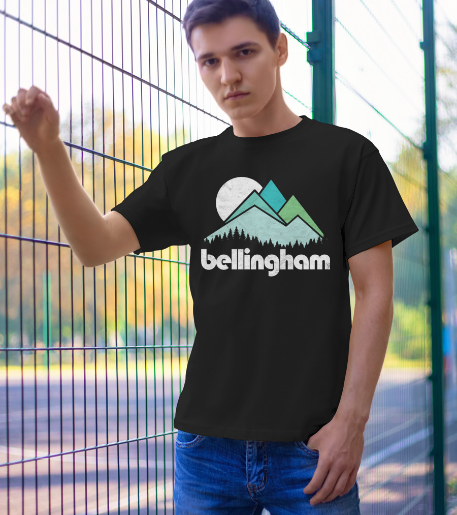 Bellingham Mountains Minimalist Design With Forest And Moon T-Shirt