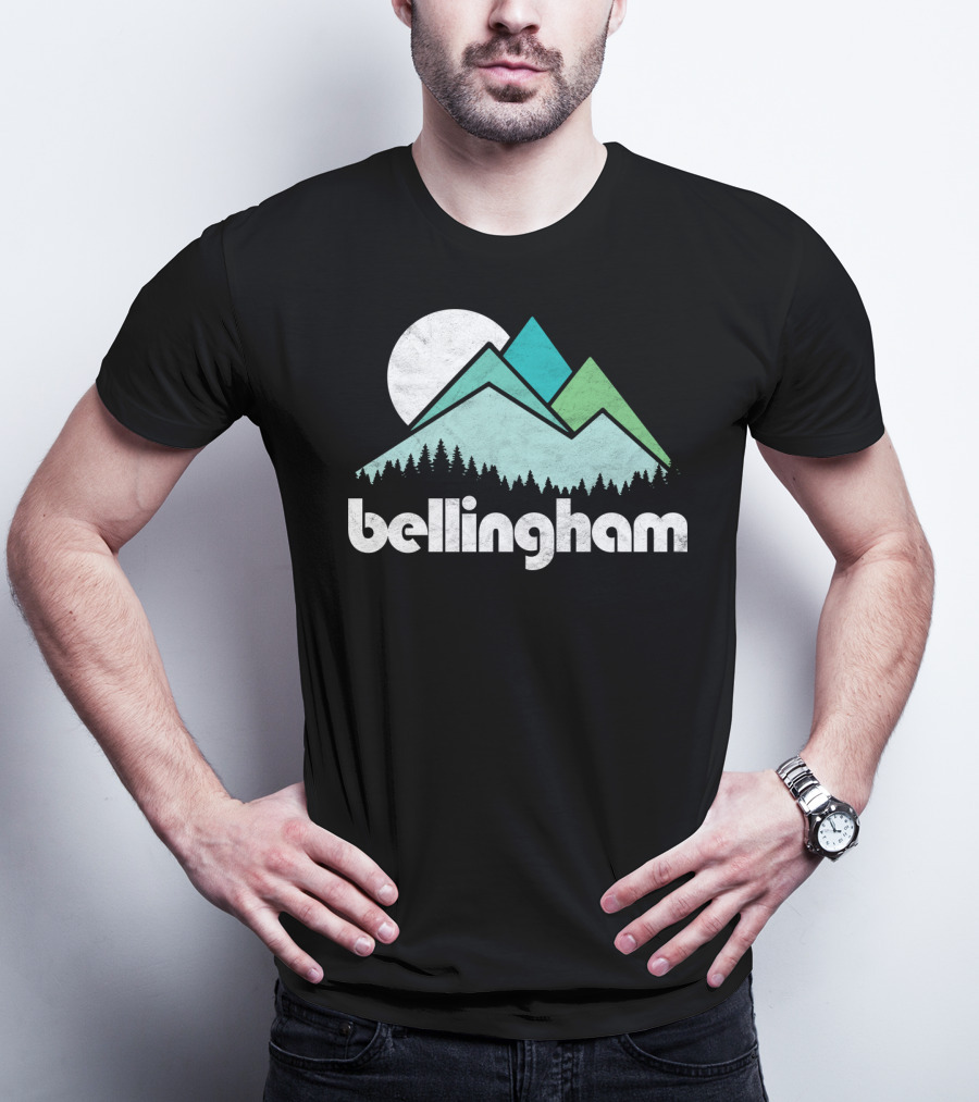 Bellingham Mountains Minimalist Design With Forest And Moon T-Shirt