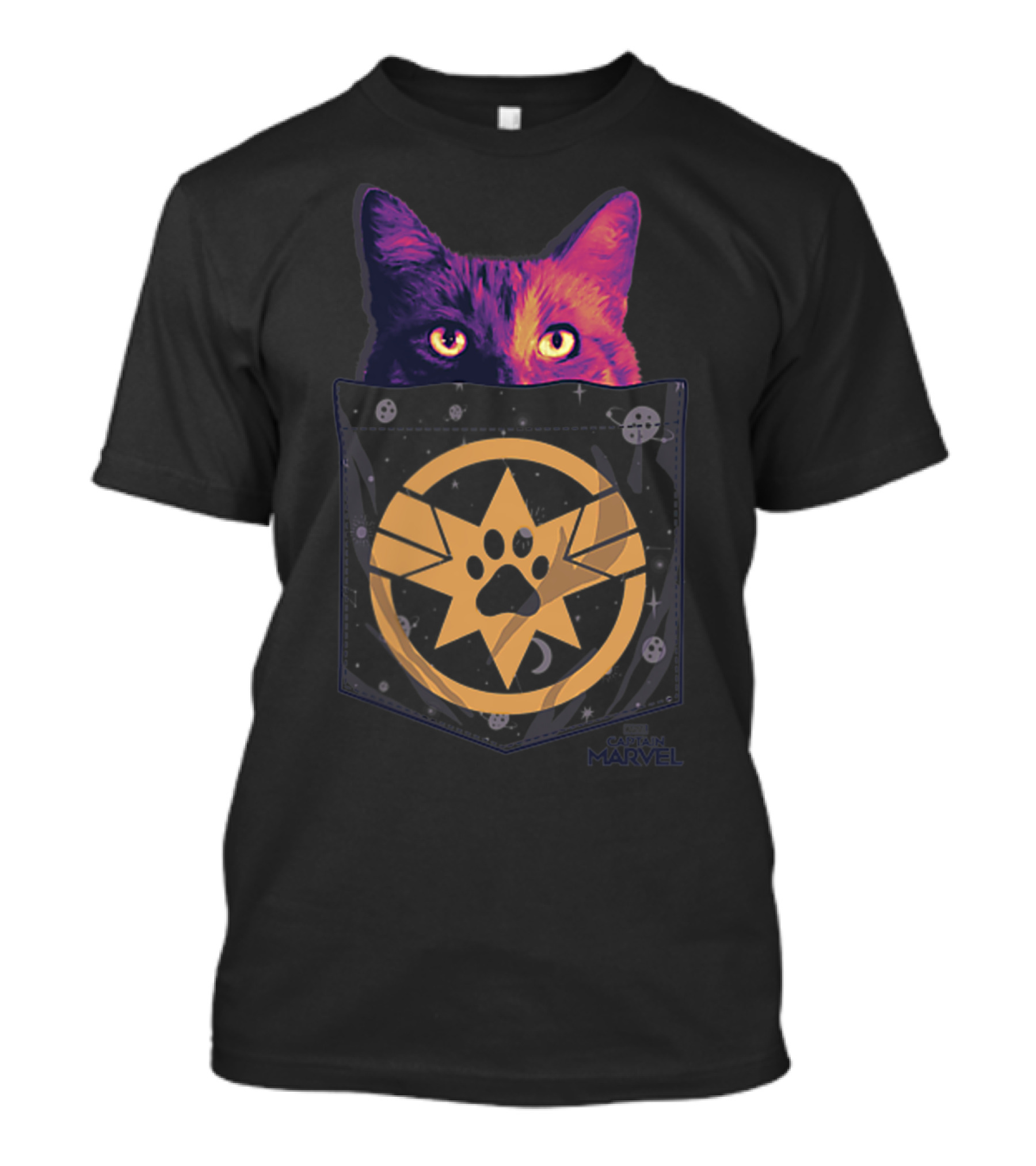 Captain Marvel Goose Paw Print Cosmic Pocket Cat T-Shirt
