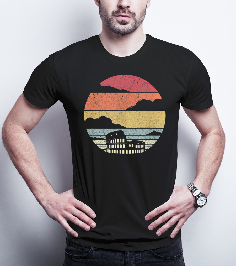 Colosseum Rome Italy Vintage Sunset Stripes T-Shirt