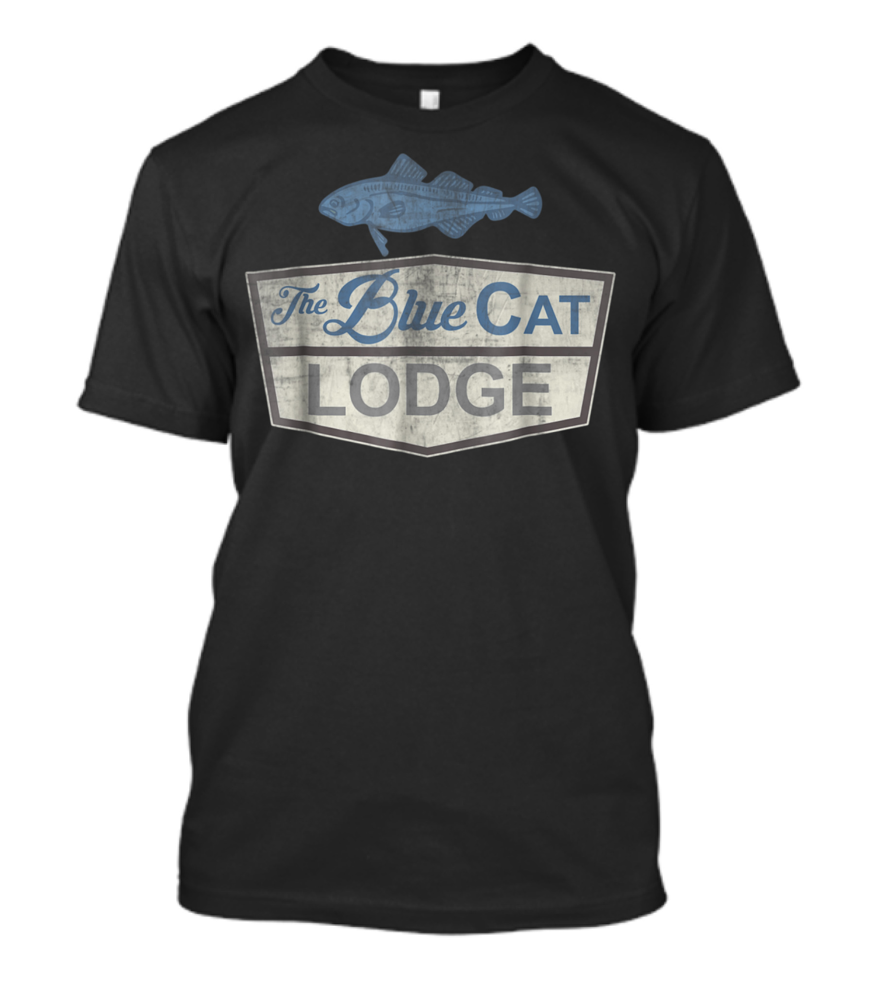 The Blue Cat Lodge Distressed Ozark Marina Fish Sign T-Shirt
