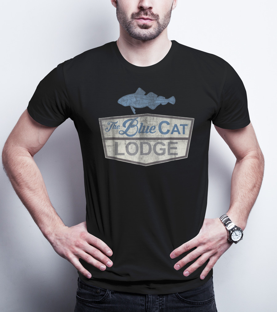 The Blue Cat Lodge Distressed Ozark Marina Fish Sign T-Shirt