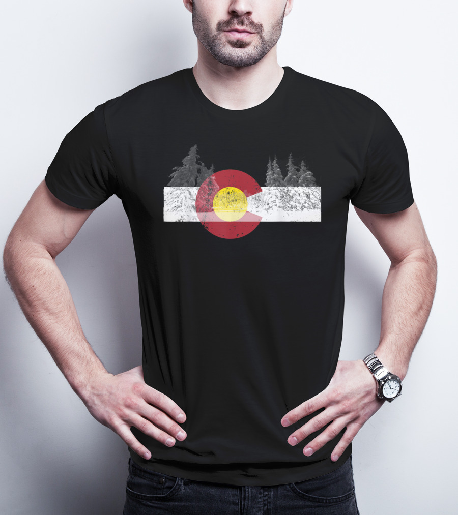FLAG OF COLORADO WITH SNOWY TREES NOVELTY BIRTHDAY T-Shirt