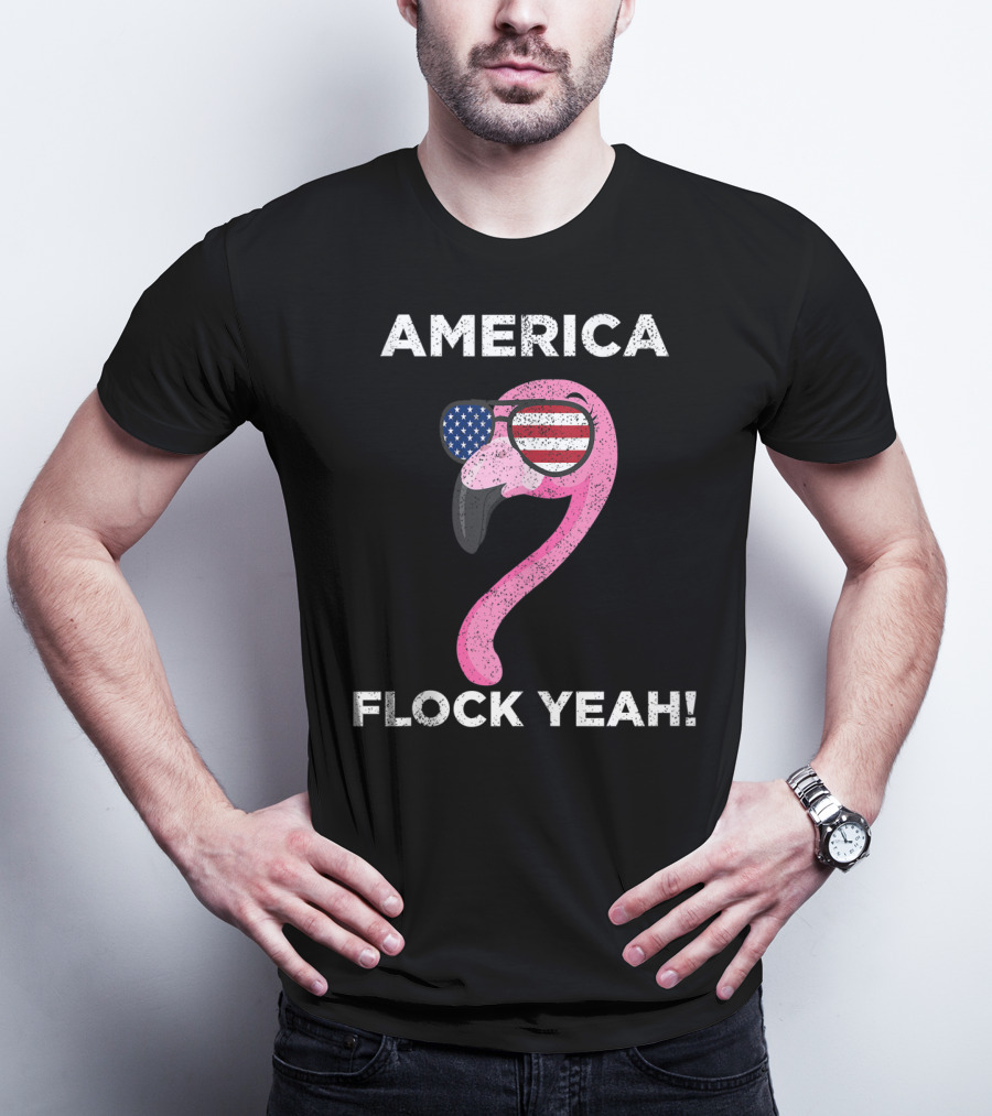 America Flock Yeah Flamingo With American Flag Glasses T-Shirt