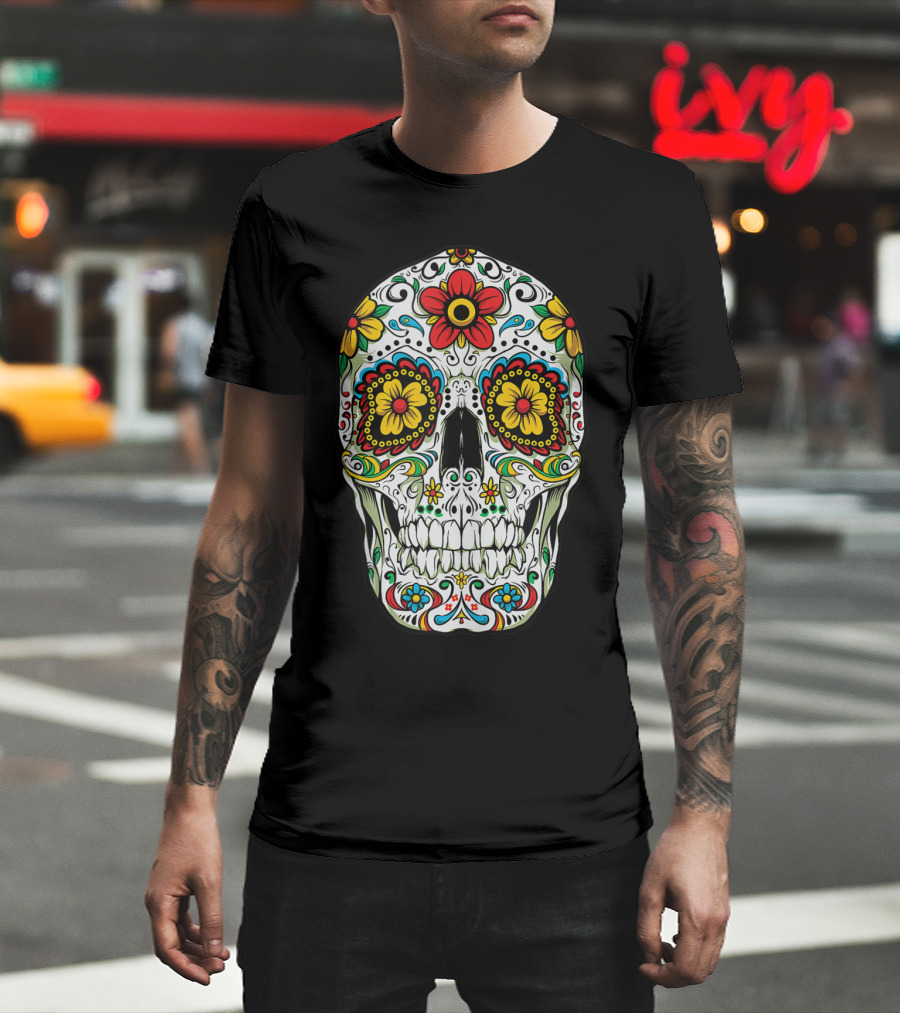 Day Of The Dead Colorful Floral Sugar Skull Cinco De Mayo T-Shirt