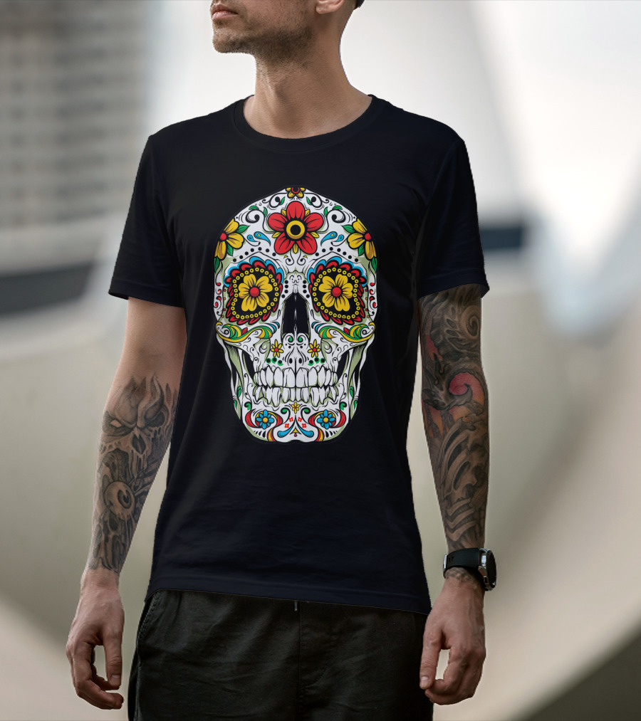 Day Of The Dead Colorful Floral Sugar Skull Cinco De Mayo T-Shirt