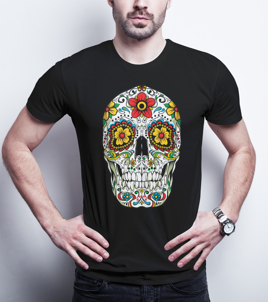 Day Of The Dead Colorful Floral Sugar Skull Cinco De Mayo T-Shirt