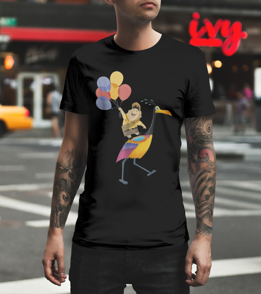 Russell Riding Kevin With Balloons Disney Pixar Up T-Shirt