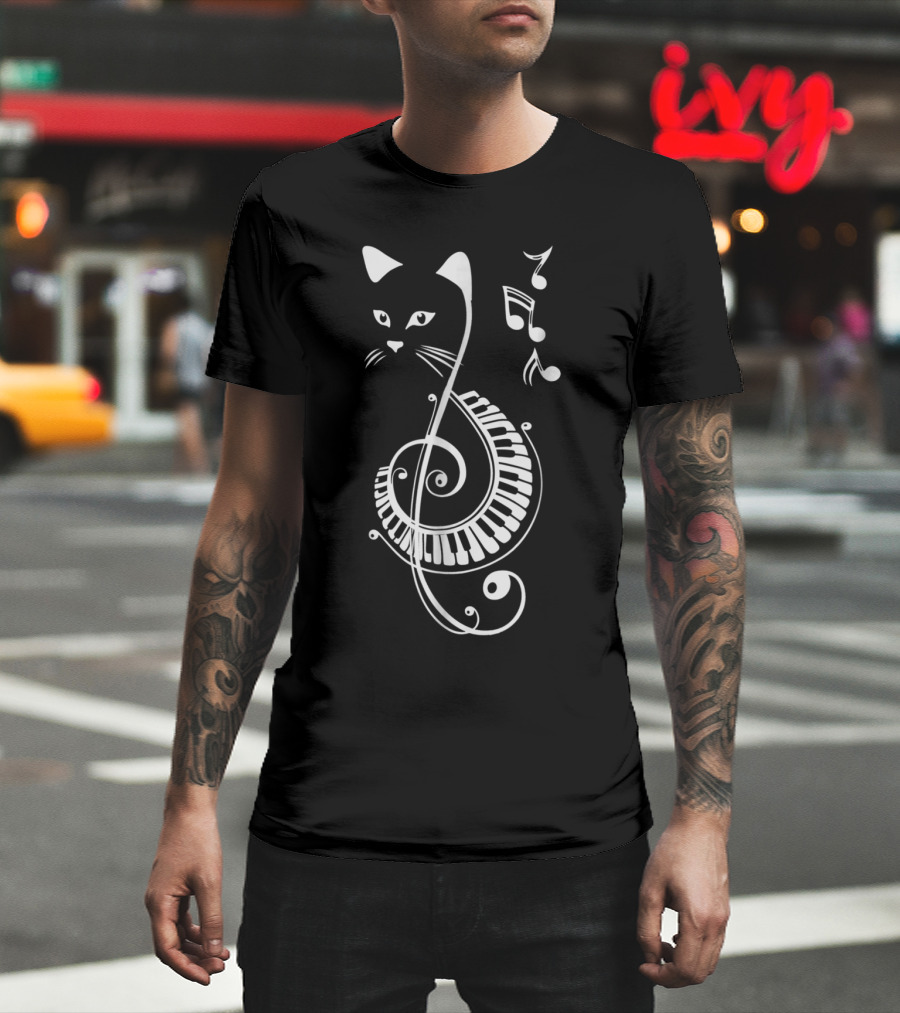 Cat Lovers Musical Note Treble Clef Keyboard T-Shirt