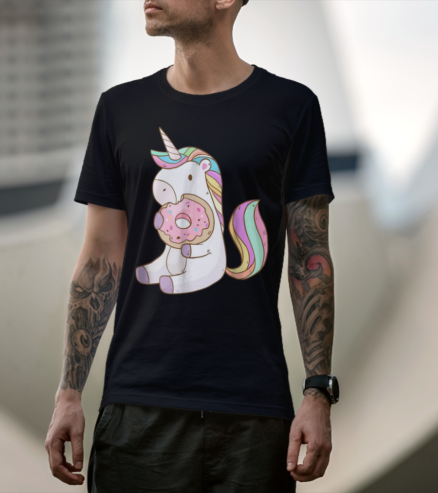 Cute Hungry Unicorn Enjoying A Delicious Donut With Sprinkles T-Shirt